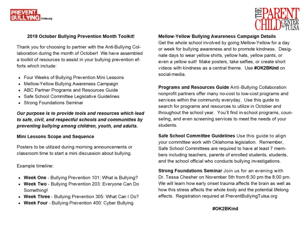 October is Bullying Prevention Month! – preventbullyingtulsa.org